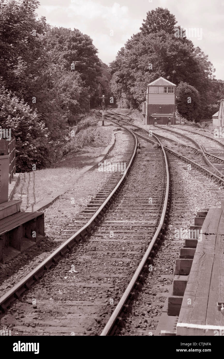 Railroad Track in Black and White Sepia Tone Stock Photo - Alamy