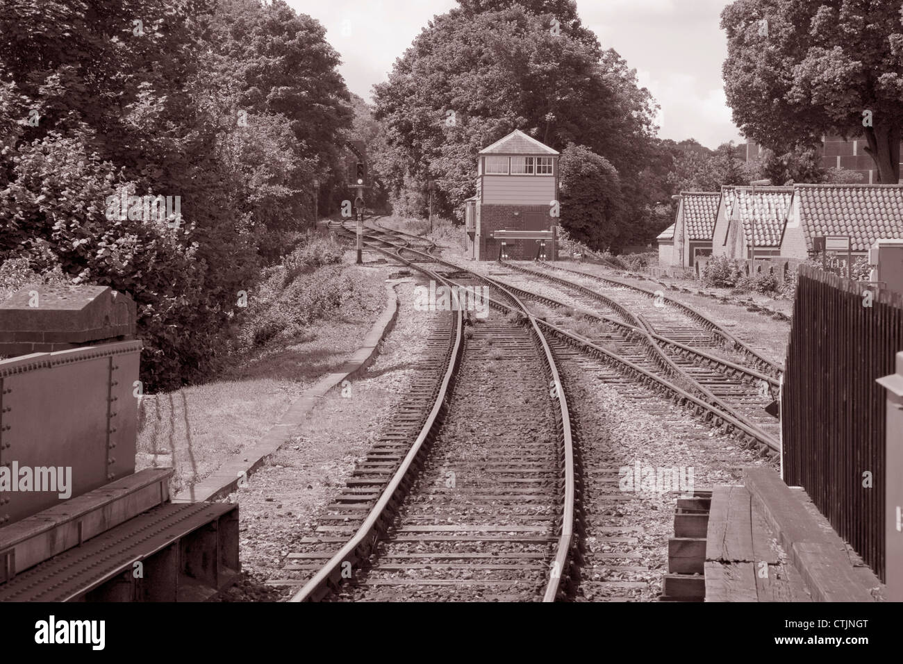 Railroad Track in Black and White Sepia Tone Stock Photo - Alamy