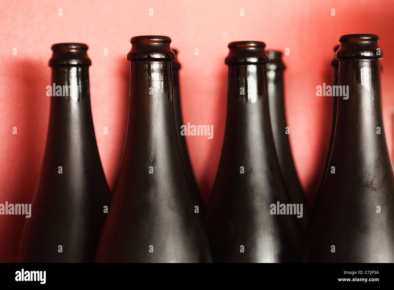 Dark Glass Bottles On A Shelf Against A Pink Wall; Coolangatta ...