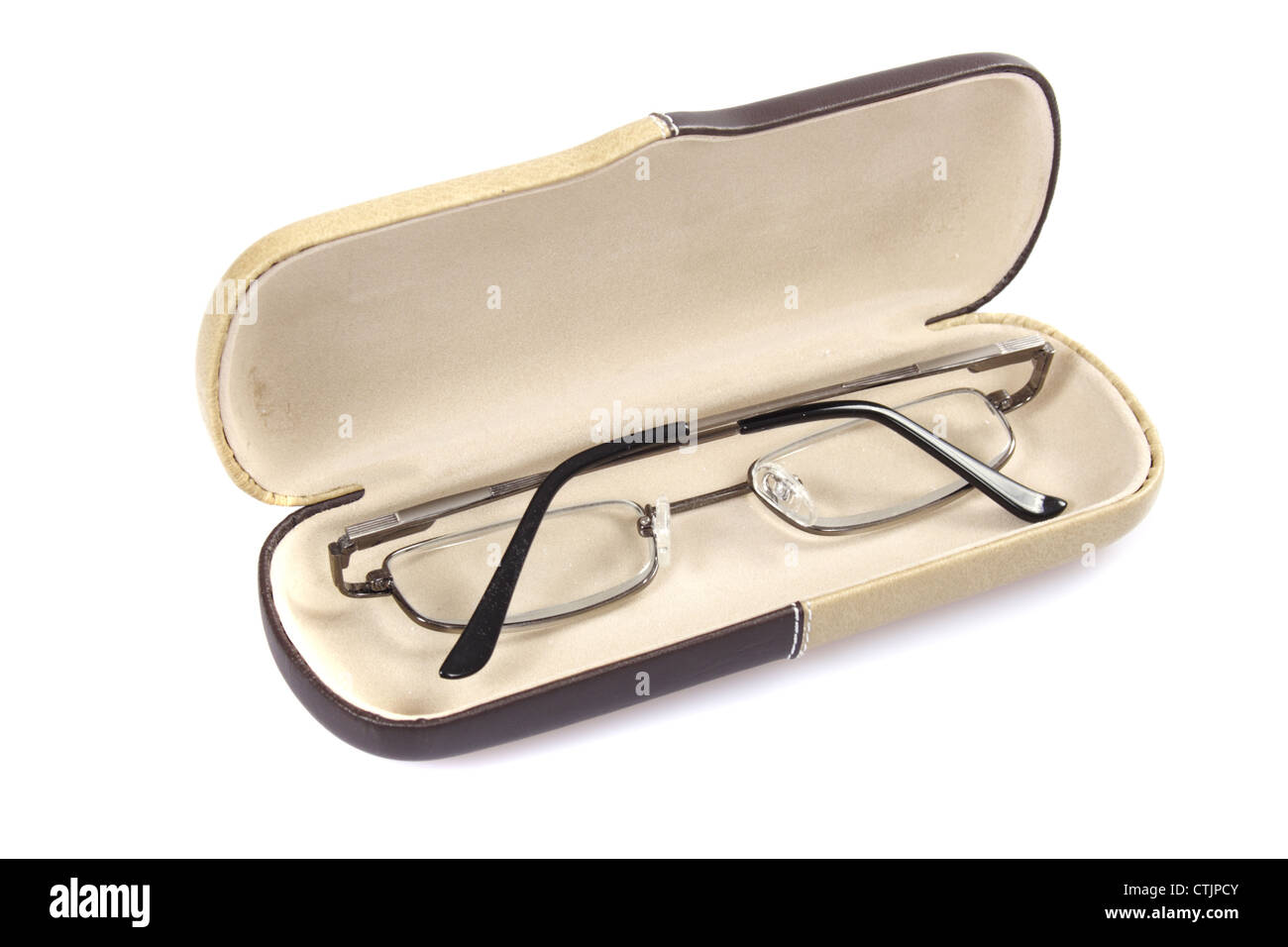 Glasses in spectacle case on white background Stock Photo - Alamy