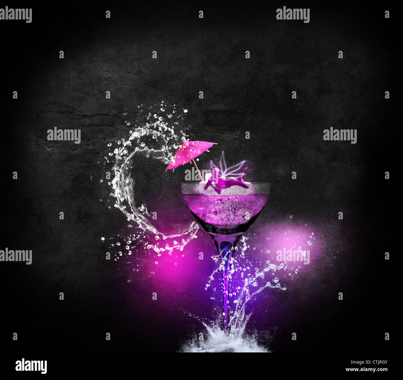 Design for disco bar, night, pub - Pink cocktail with stylized alien ...