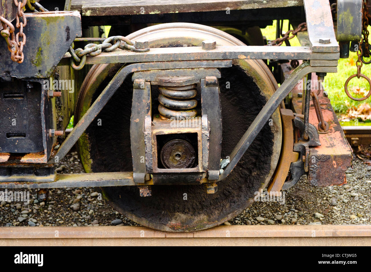 Railroad train wheel and spring assembly Stock Photo - Alamy