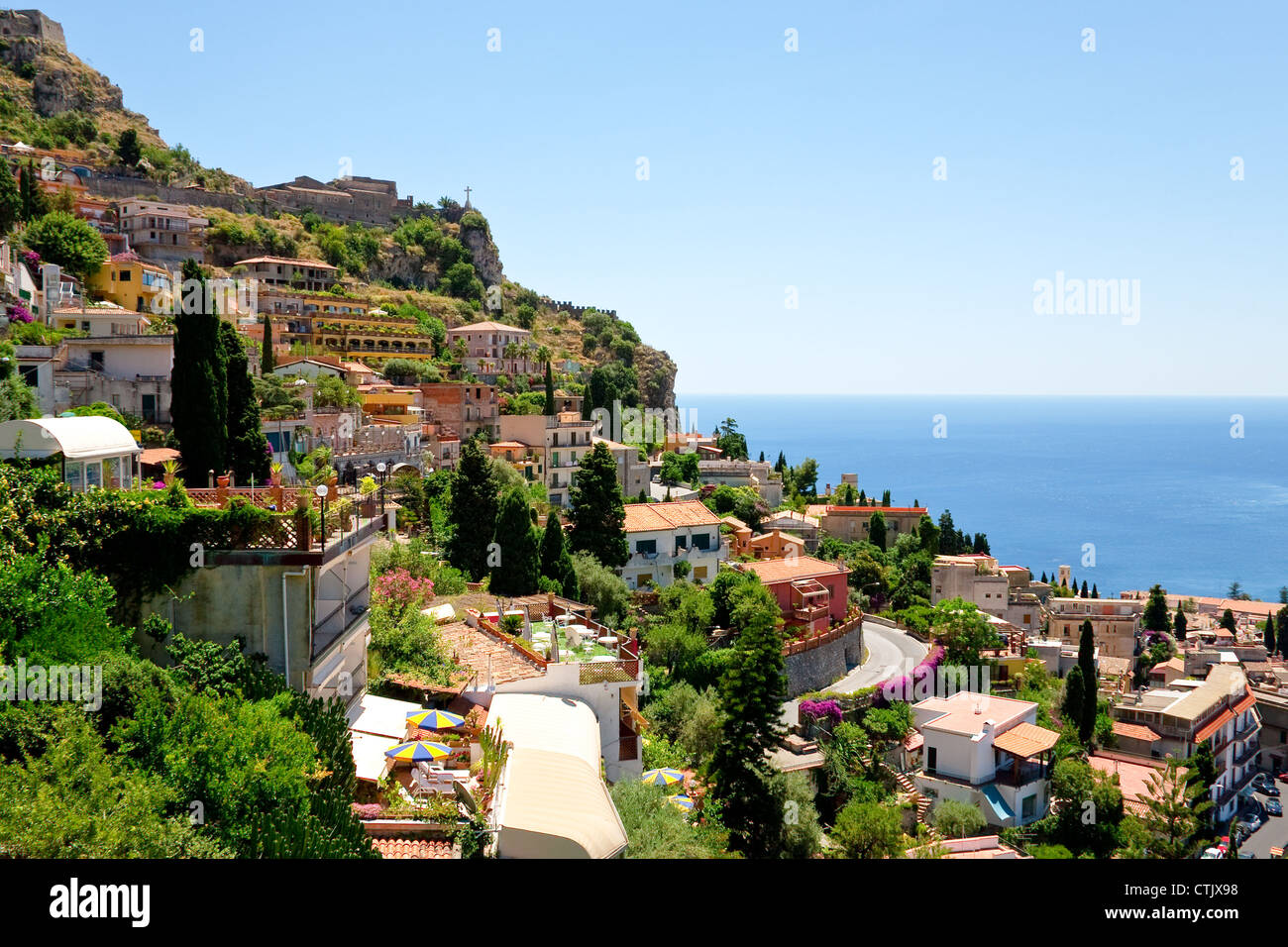 view on town Taormina from Castelmola, Sicily, Italy Stock Photo - Alamy