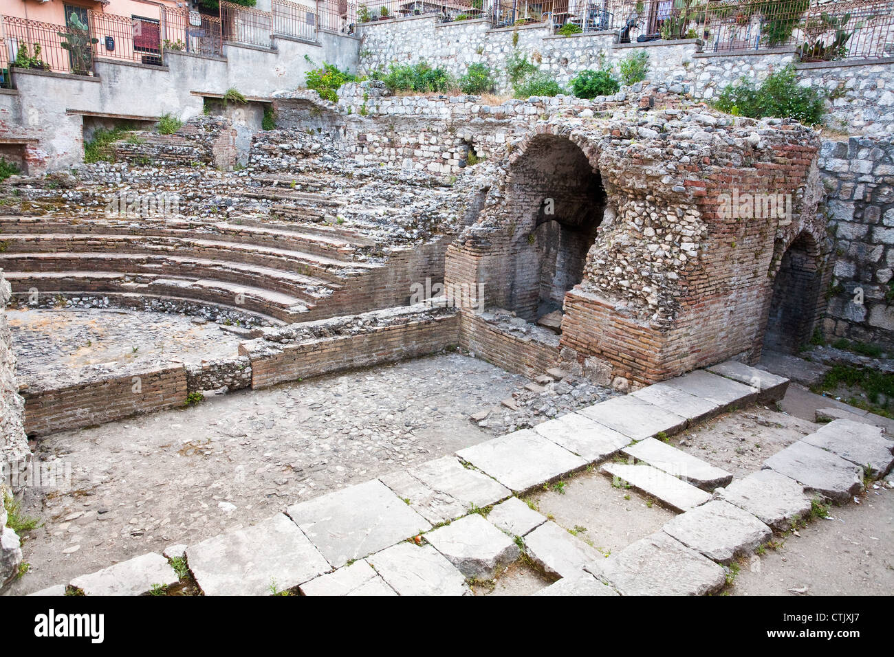 antique roman amphitheater Odeon, Taormina, Sicily, Italy Stock Photo ...