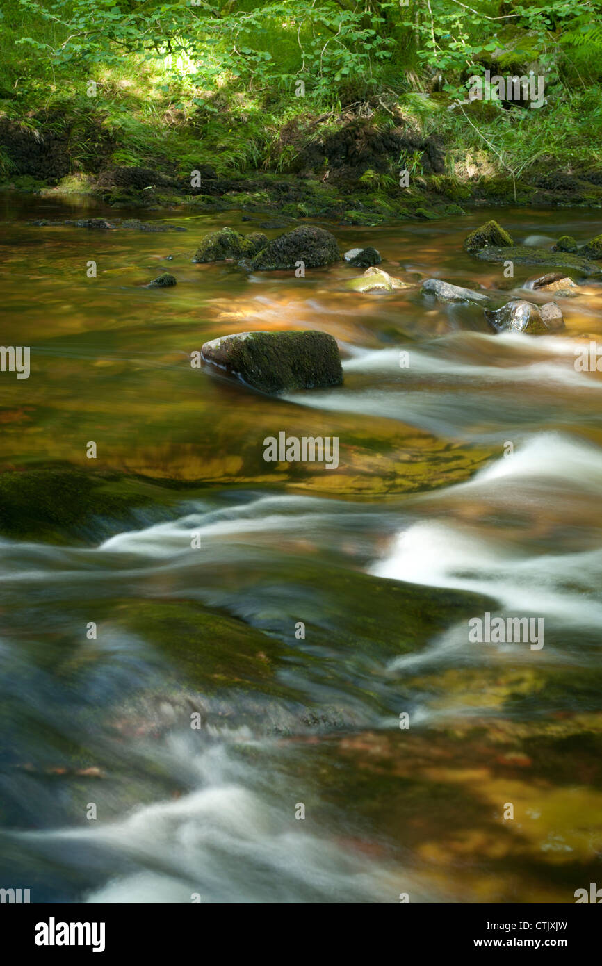 Dappled sunlight on the Nedd Fechan river, Ystradfellte, Brecon Beacons ...