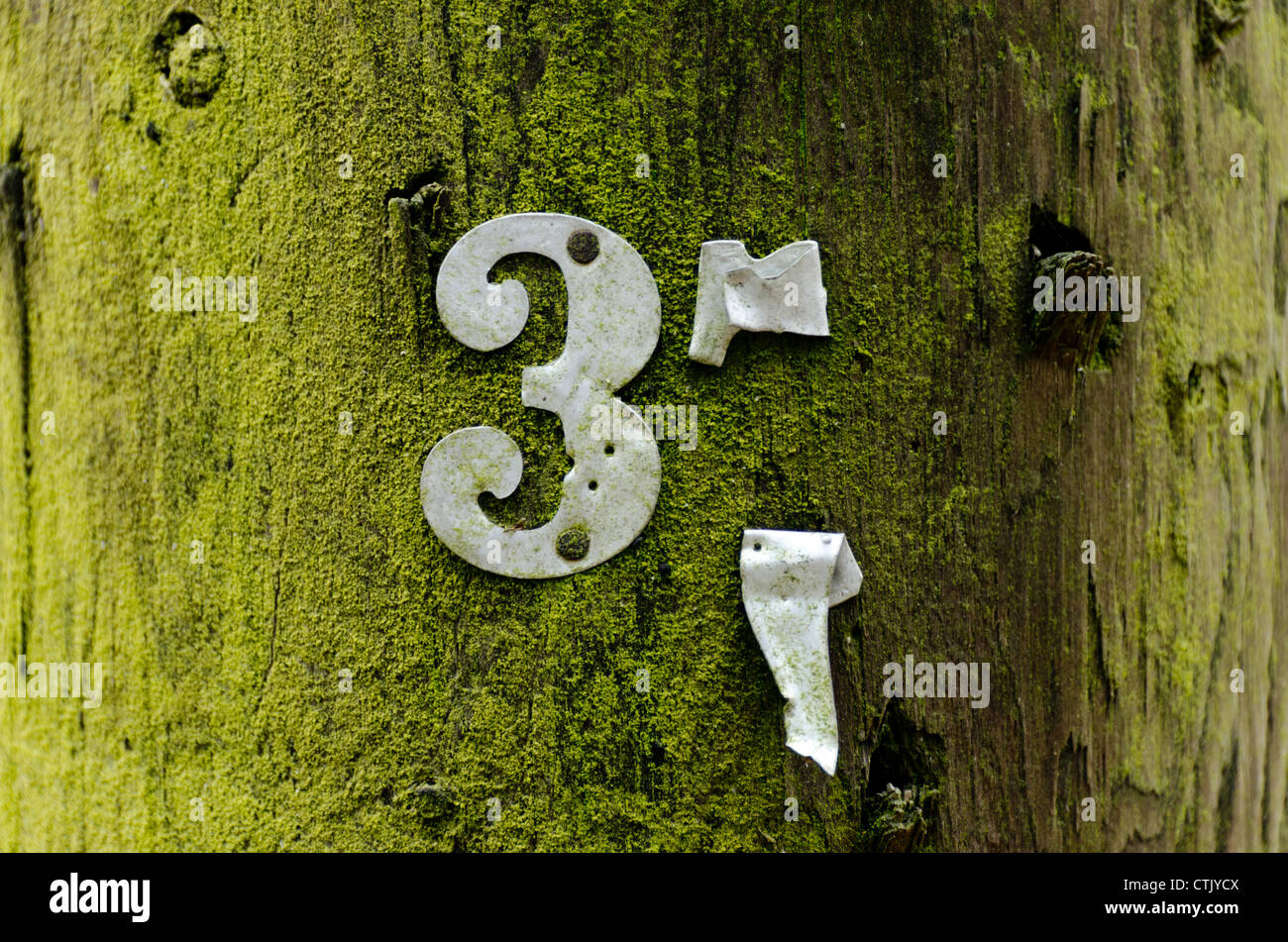 Deformed number on electric pole Stock Photo - Alamy
