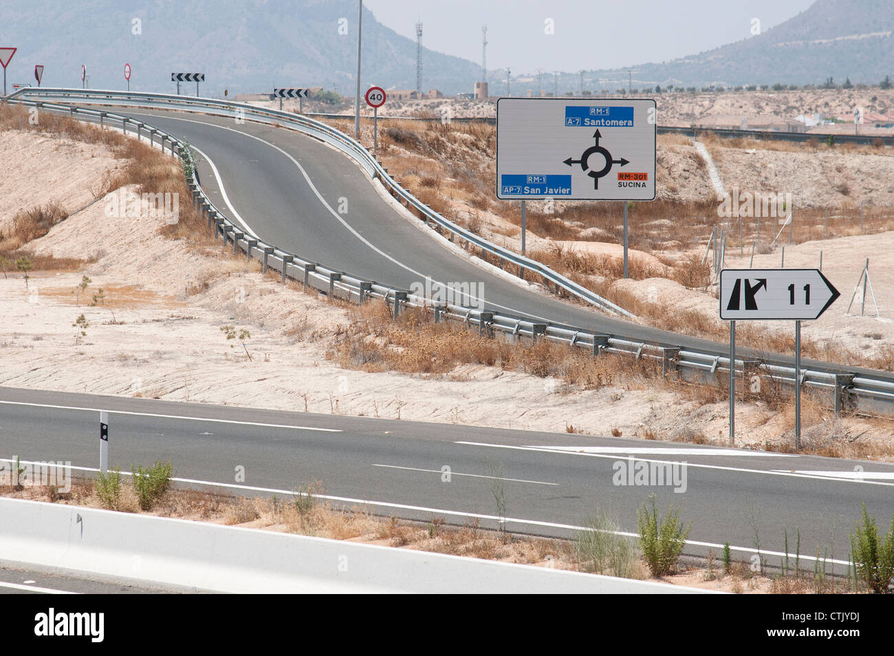 Spanish motorway RM1 cuts through the Murcia countryside southern Spain ...