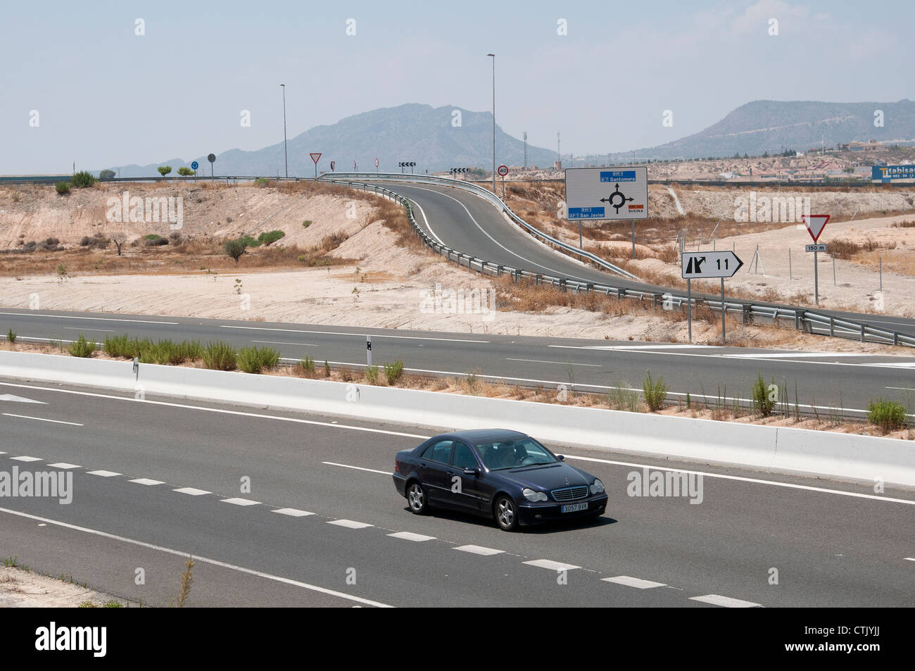 Spanish motorway RM1 cuts through the Murcia countryside southern Spain ...