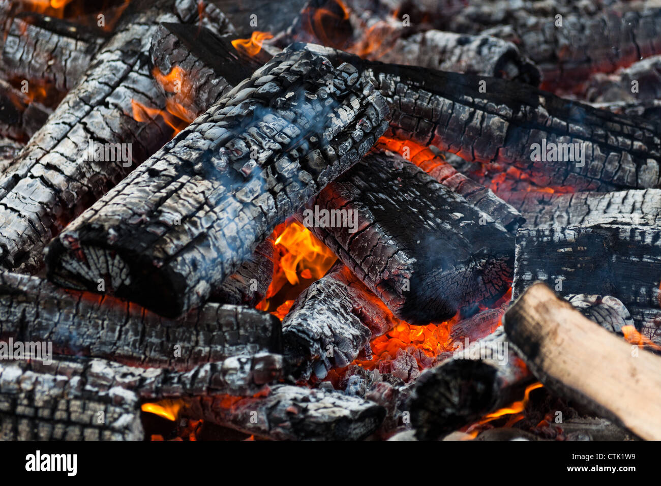 Burning Log and red Flame Stock Photo - Alamy