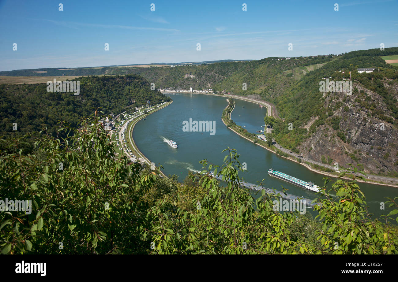 View Showing The Lorelei On The Rhine River; Oberwesel, Germany Stock ...