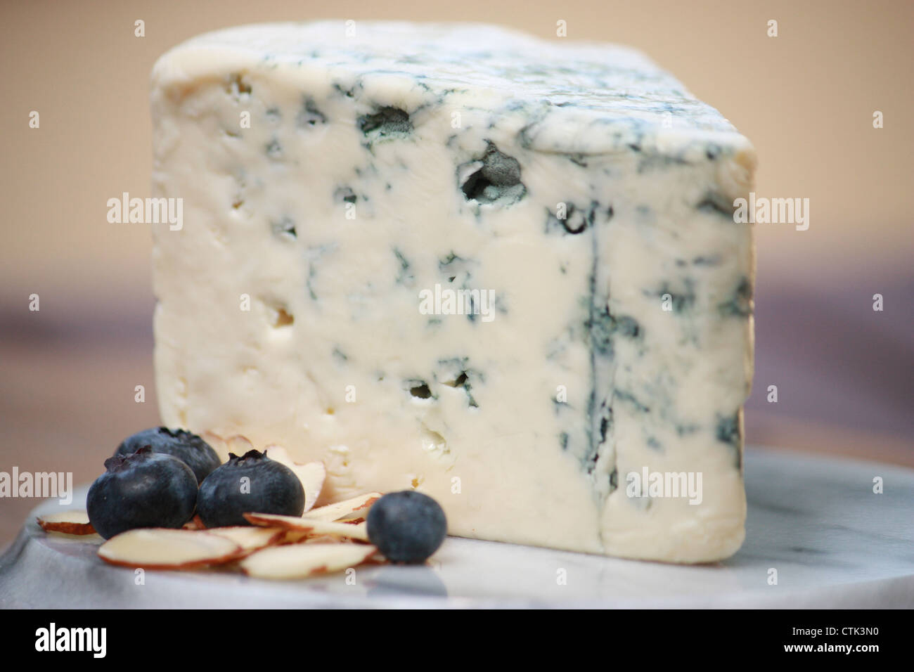Bleu Cheese, Blueberries, Almonds on Marble Platter Stock Photo - Alamy
