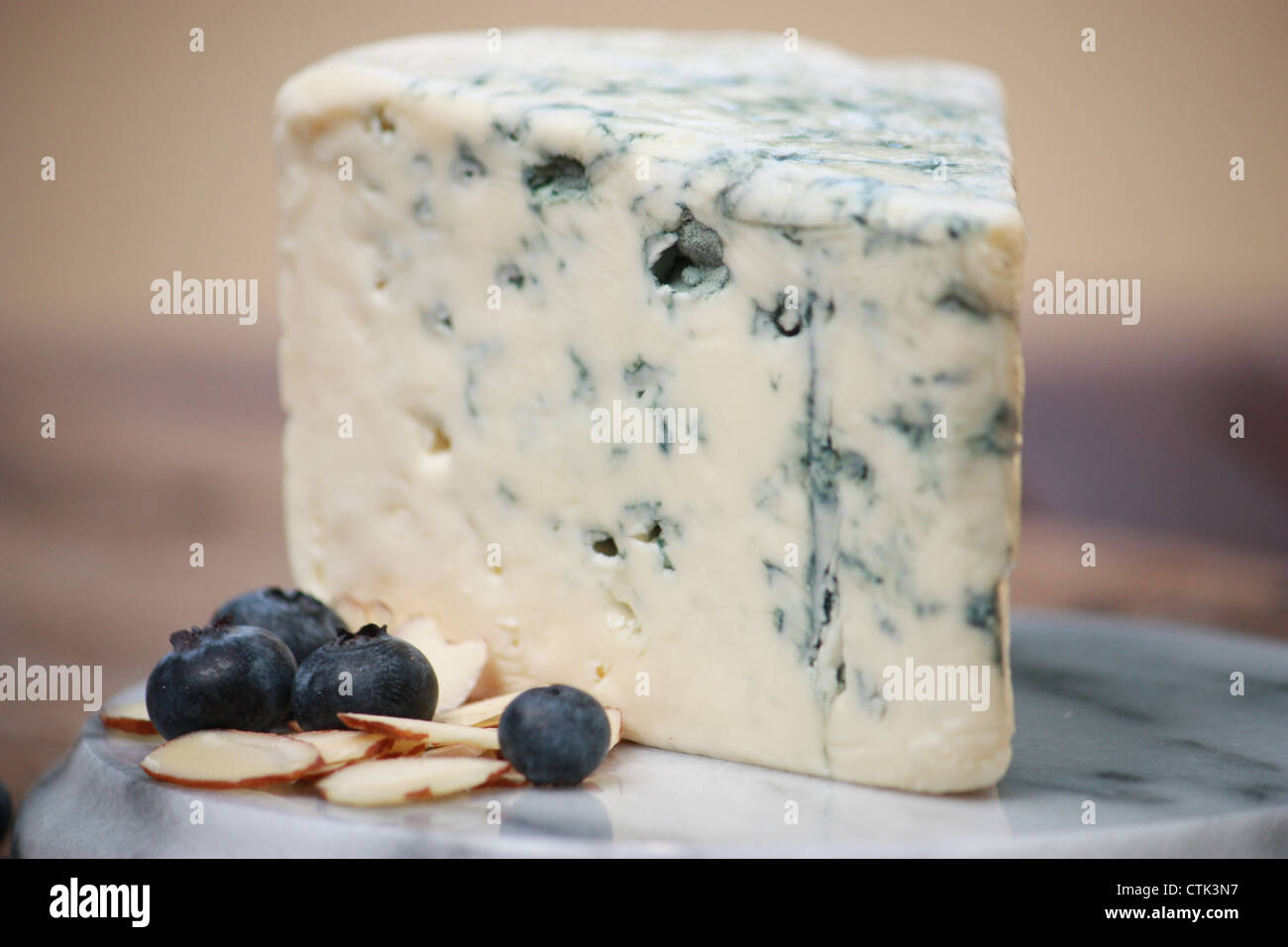 Bleu Cheese, Blueberries, Almonds on Marble Platter Stock Photo - Alamy