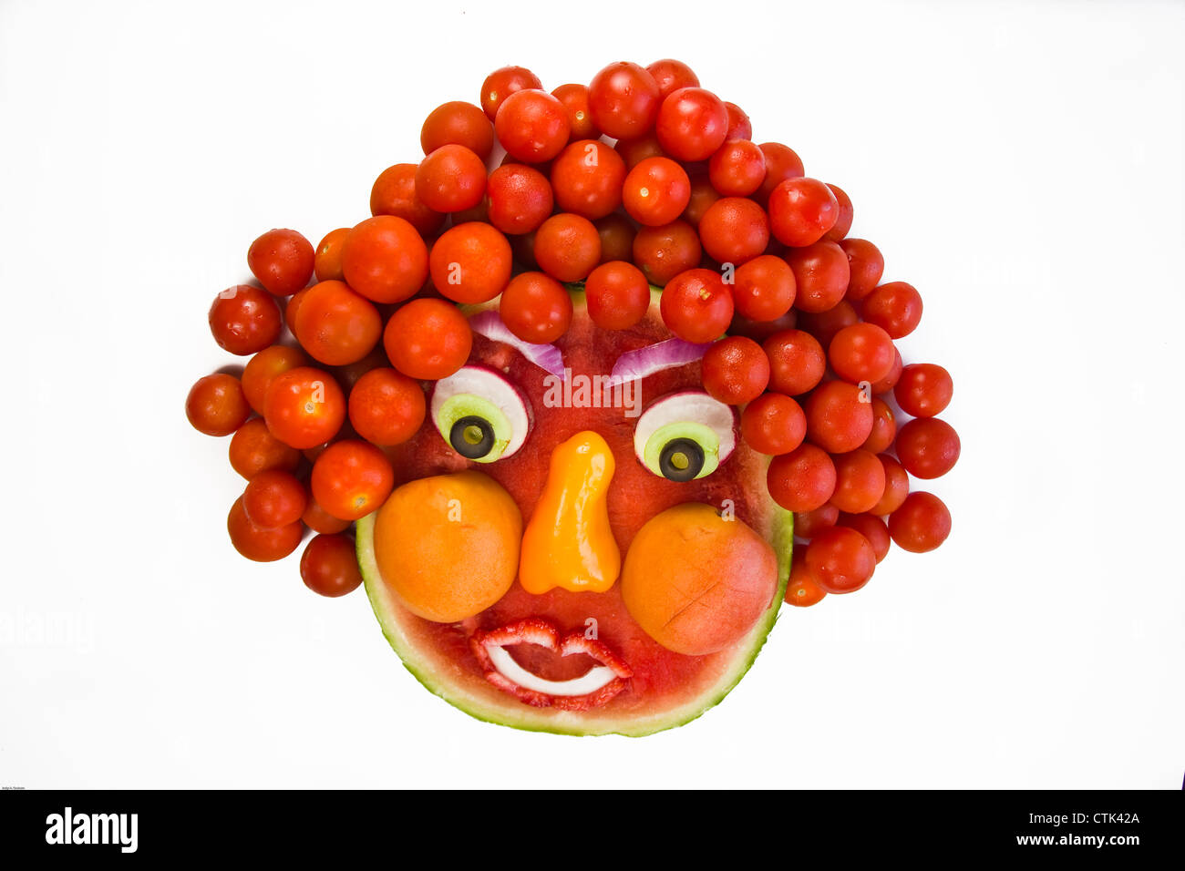 A vegetable and fruit face made from various parts Stock Photo - Alamy