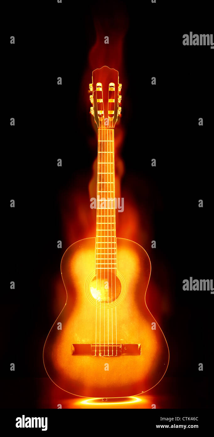 image of an acoustic guitar on fire Stock Photo - Alamy