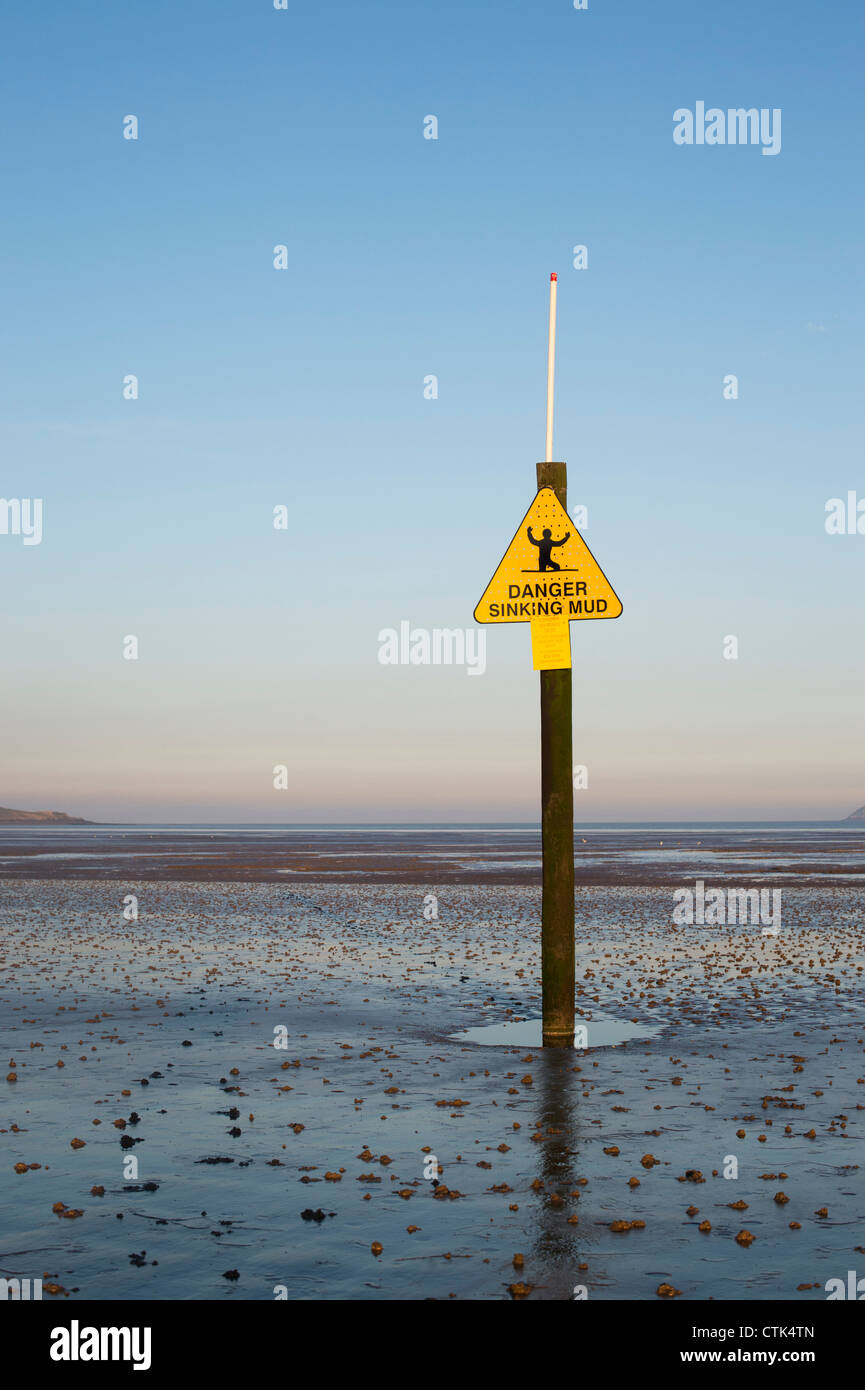 Danger sinking mud warning signs on Weston Super Mare beach. England ...
