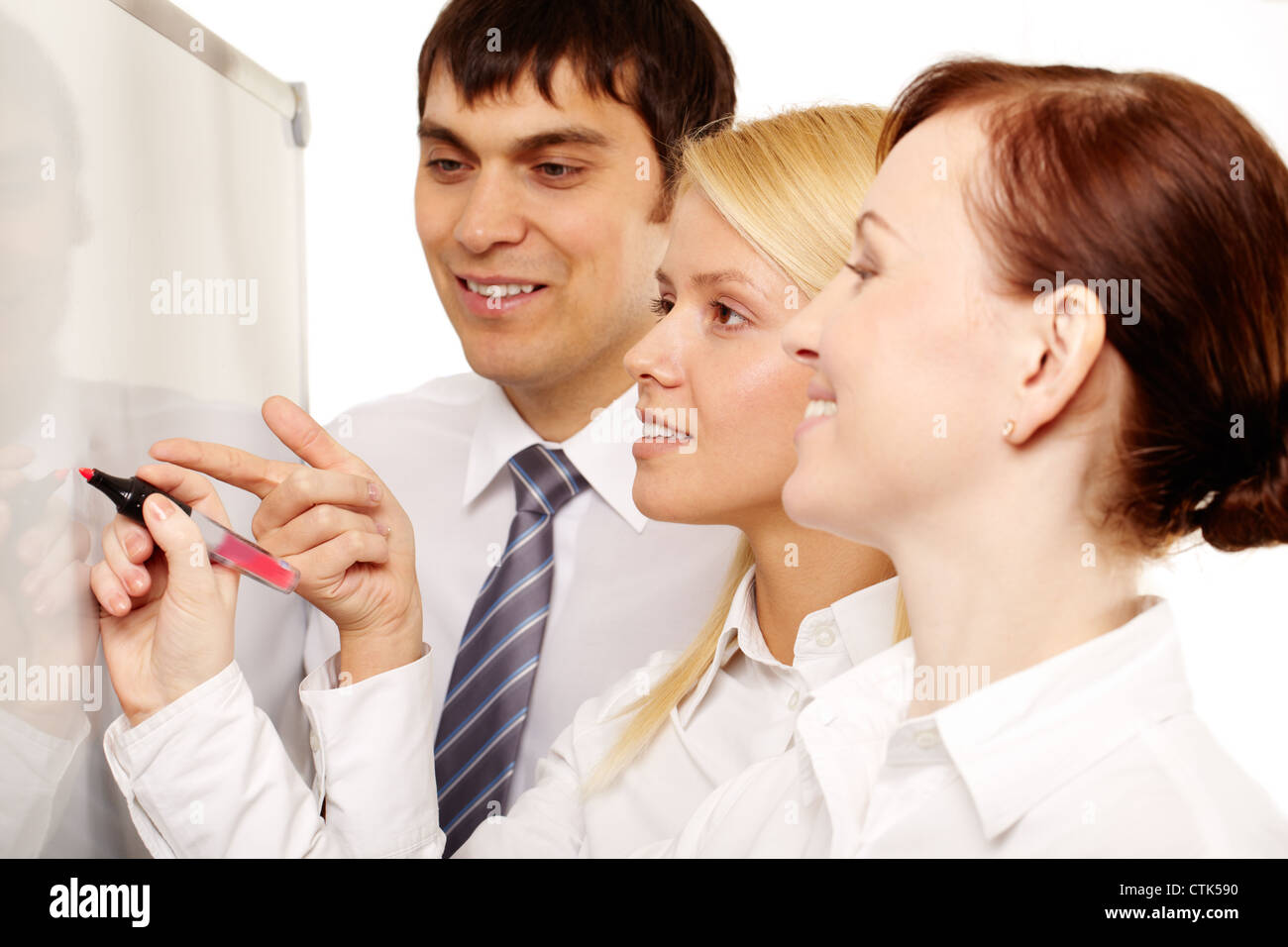 Positive Office Workers Discussing New Strategy Stock Photo Alamy