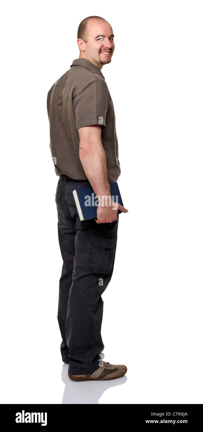standing man with book isolated on white background Stock Photo - Alamy