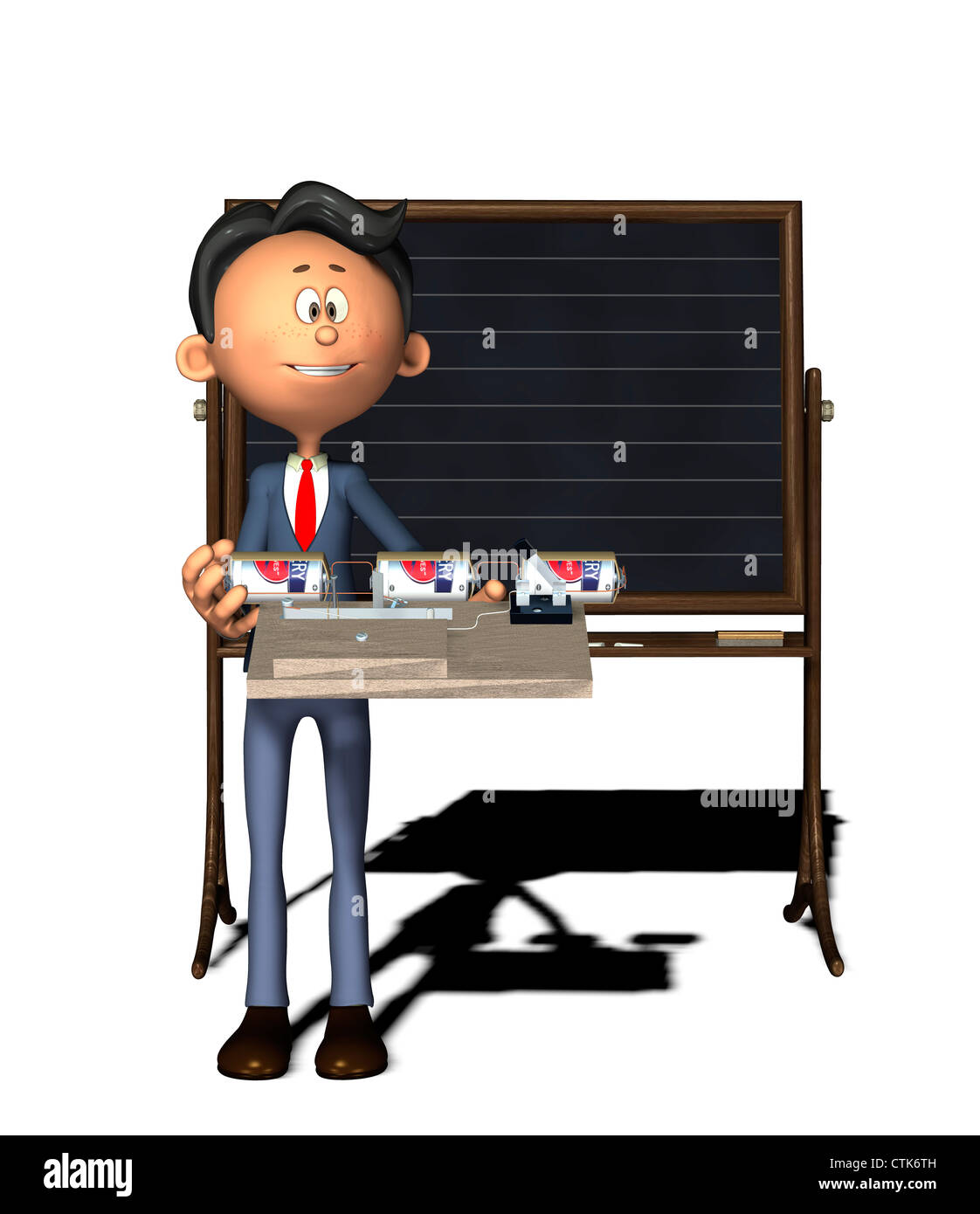 cartoon figure physics teacher with electronics experiment (buzzer ...
