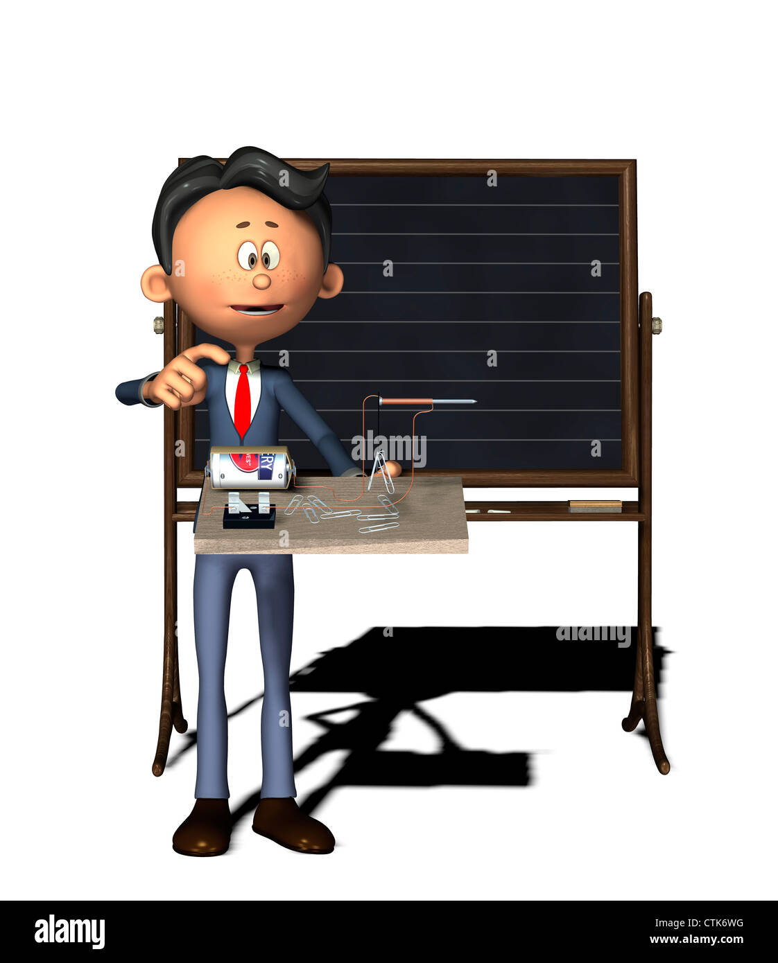 cartoon figure physics teacher with electronics experiment ...