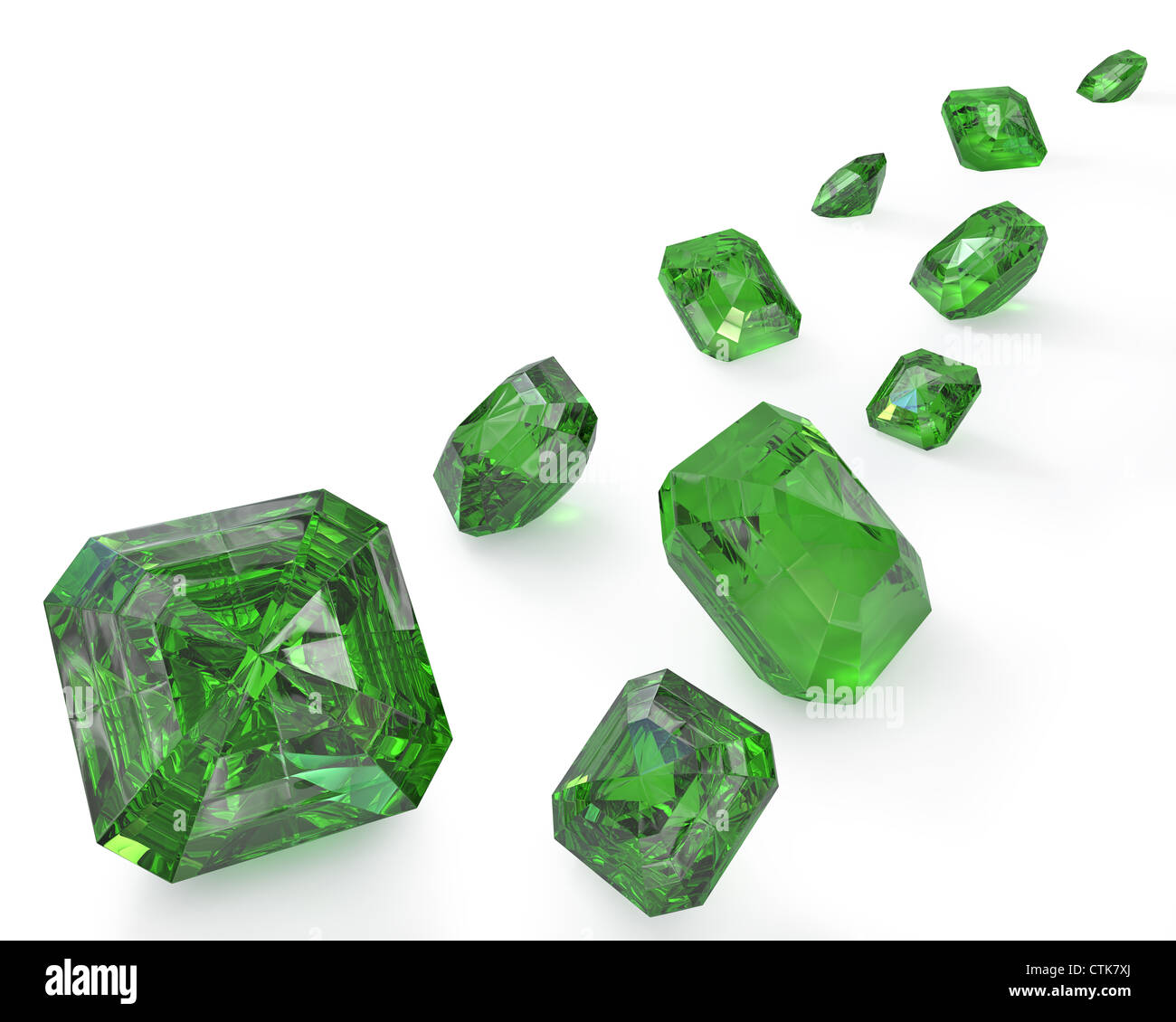 Path of green emeralds, isolated on white background Stock Photo - Alamy