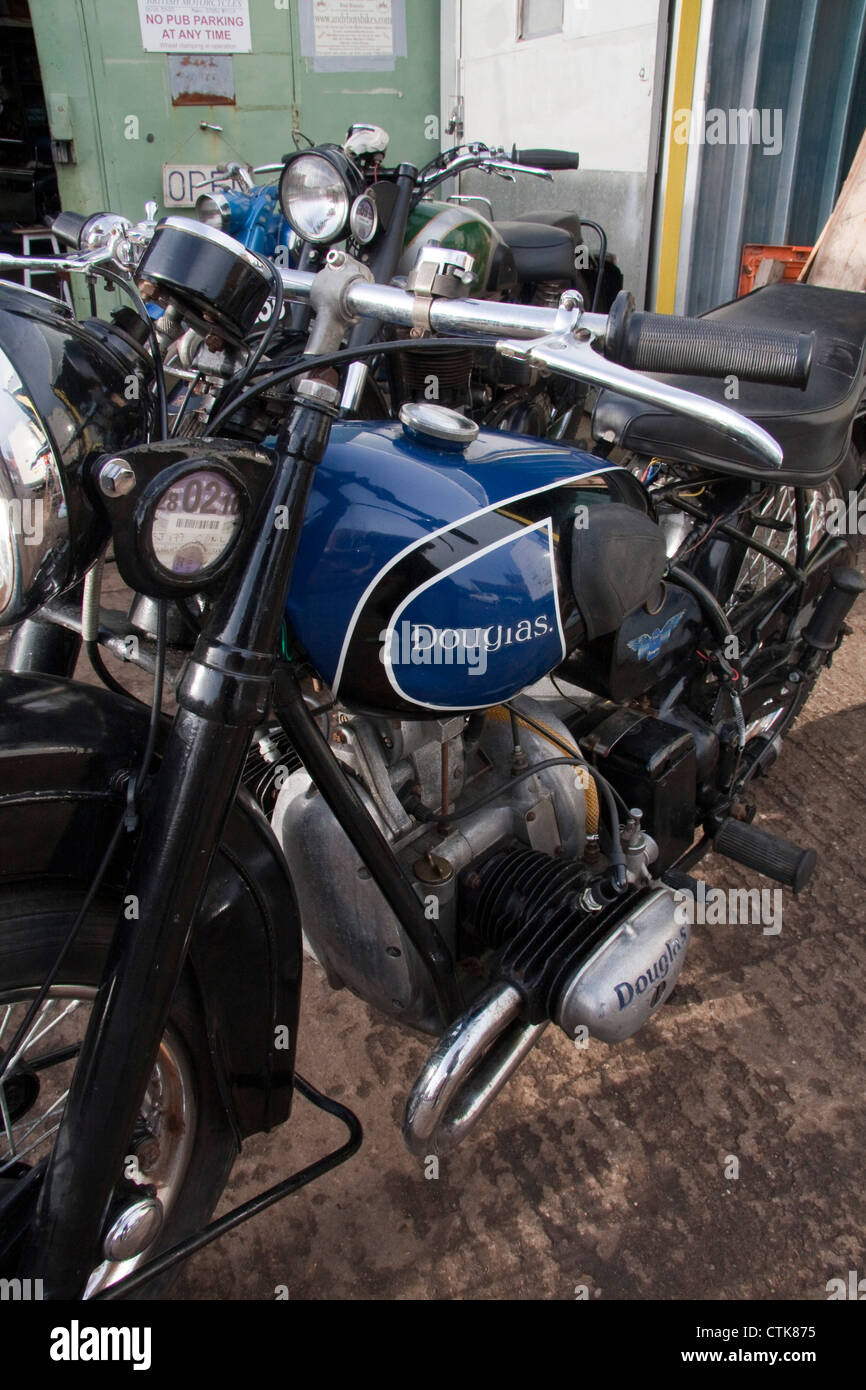 Douglas vintage motorcycle in blue livery at dealer Andy Tiernan's ...