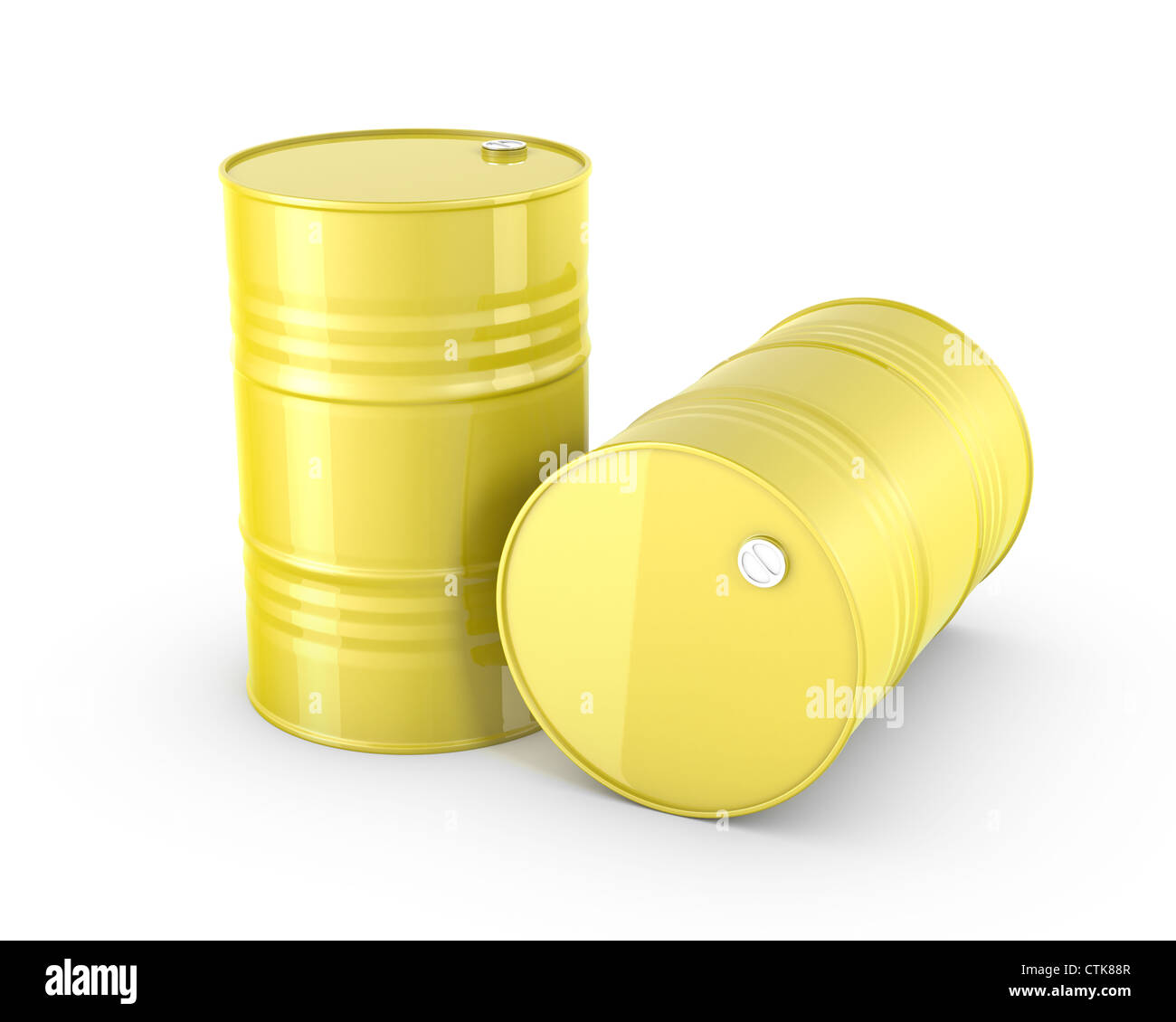 Two yellow barrels, isolated on white background Stock Photo - Alamy