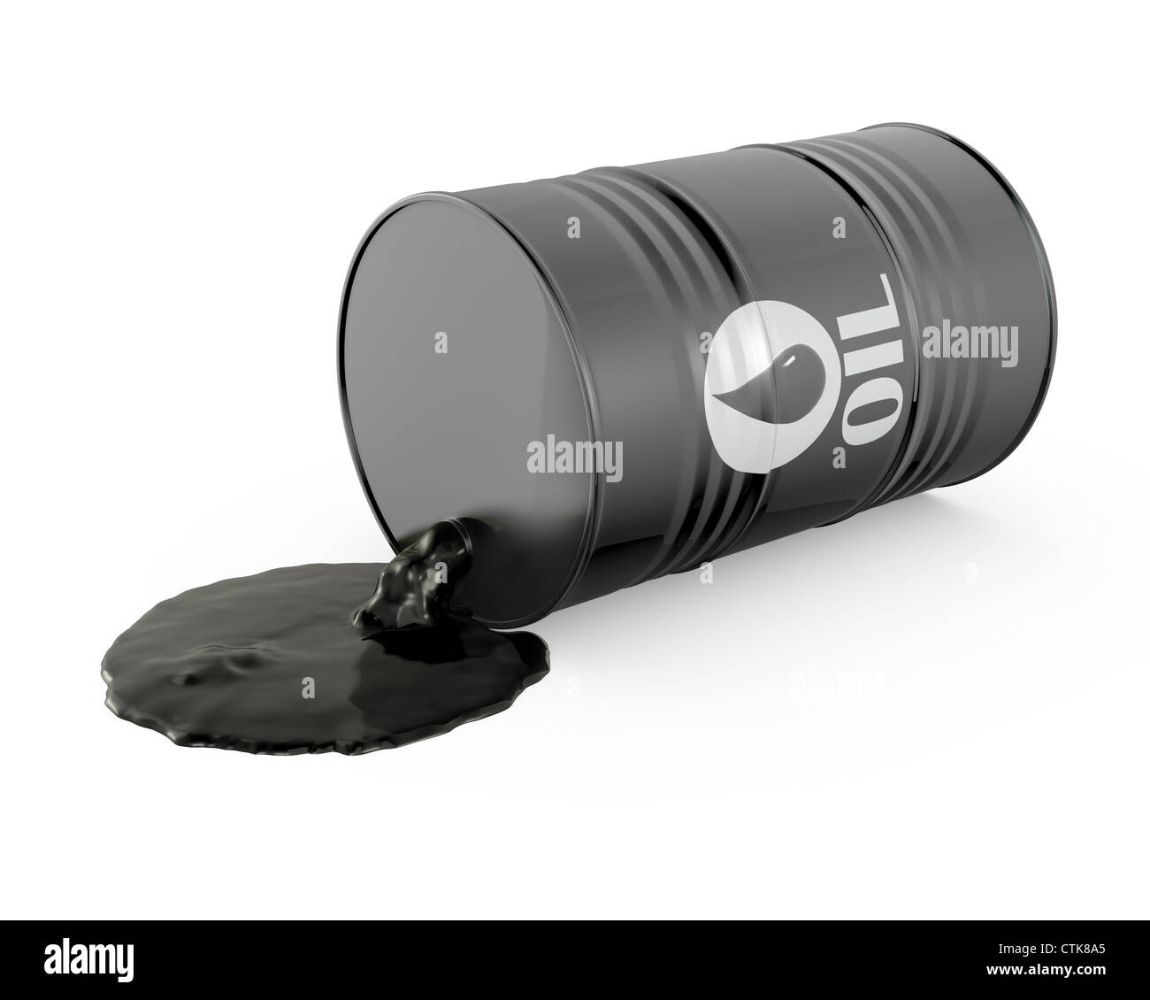 Oil is spilling from the barrel, isolated on white background Stock ...