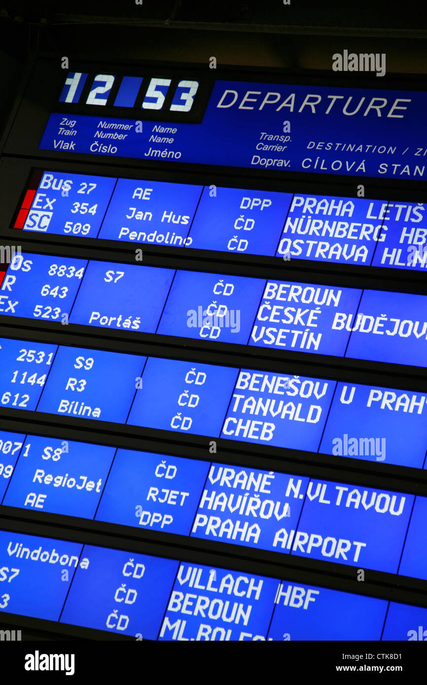 Train information board in the modern Prague Hlavni Nadraze main ...