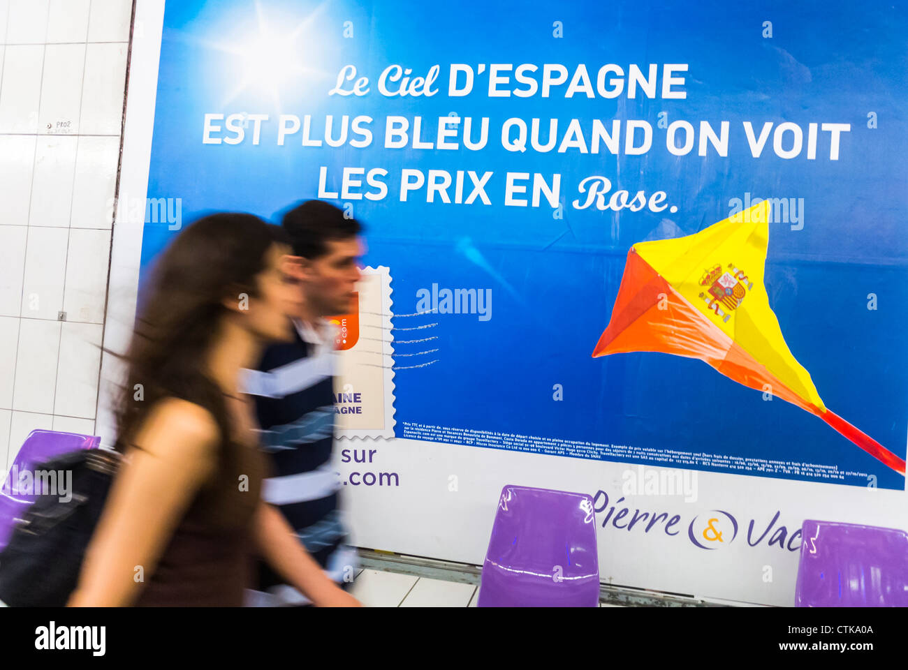 Paris, France, People Walking near French Travel Advertising Subway ...