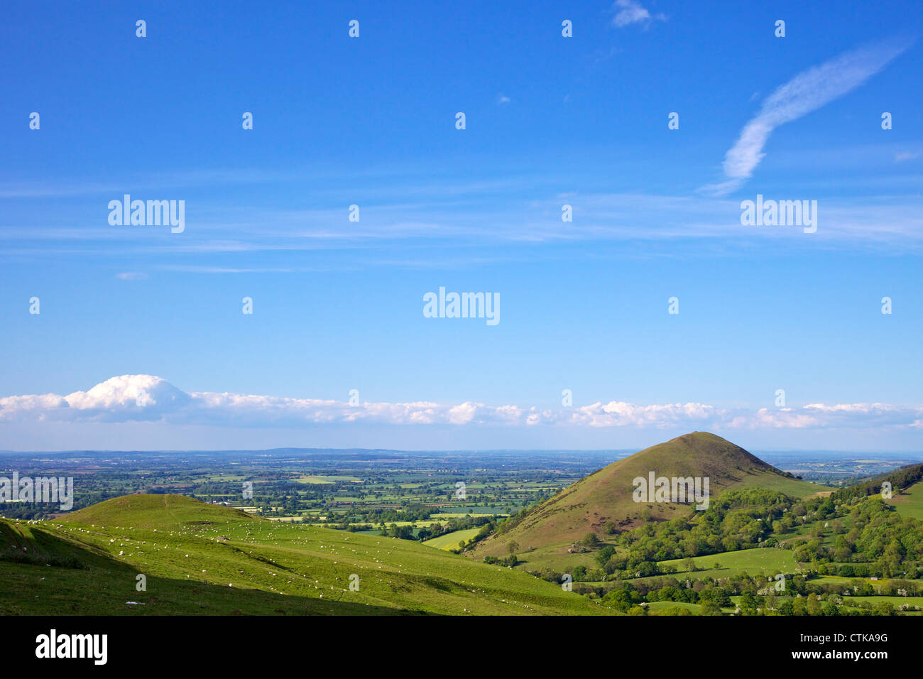 Lawley from slopes of Caer Caradoc in spring evening light, Church ...