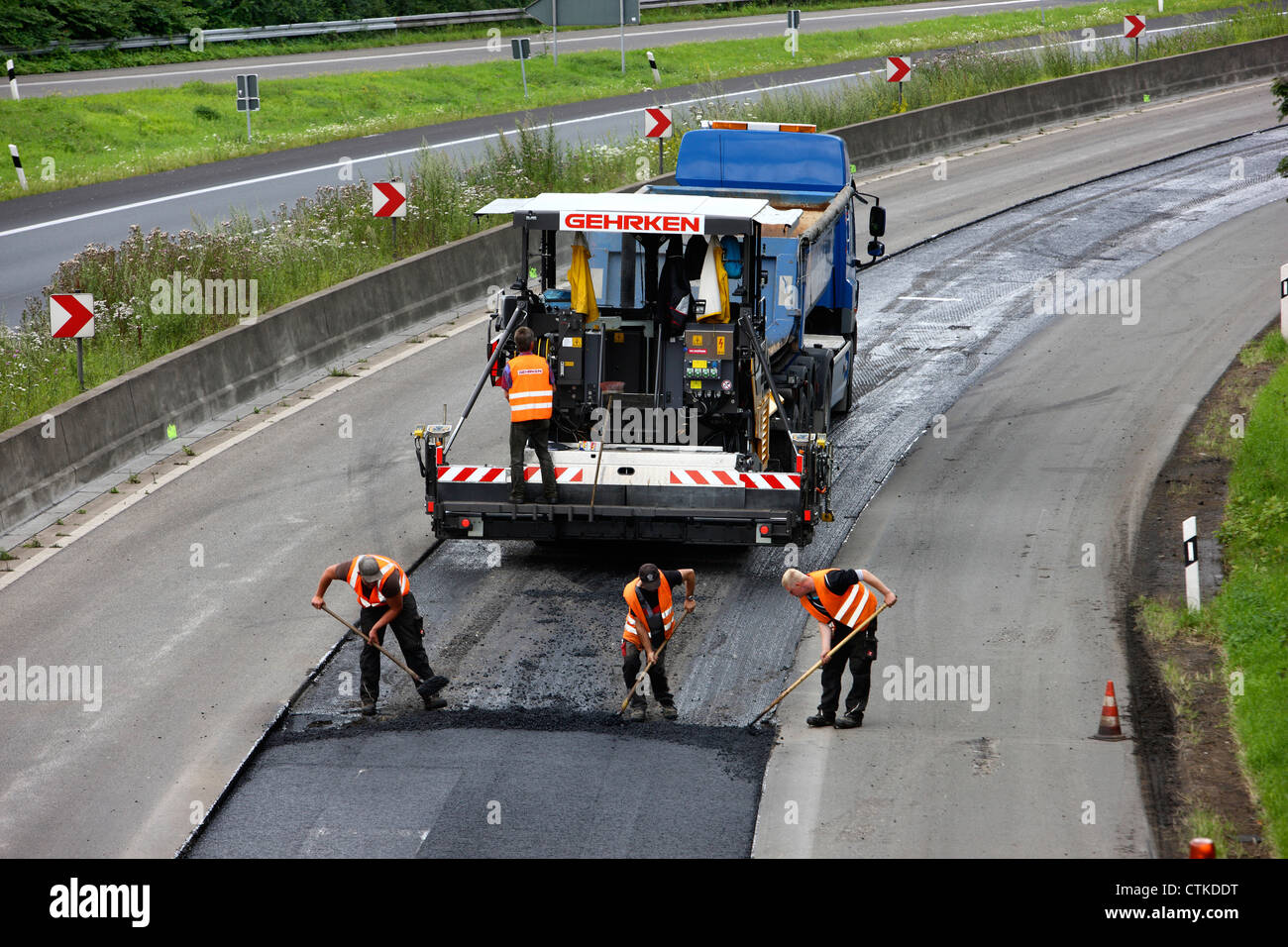 Autobahn, motorway A40, Installation of a new asphalt surface on the ...