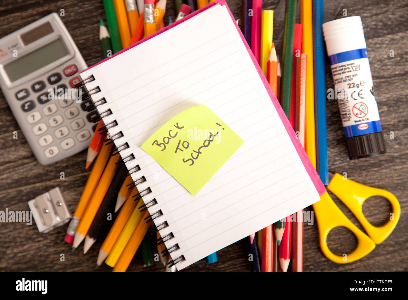 A 'back to school' theme showing a selection of stationary items Stock ...