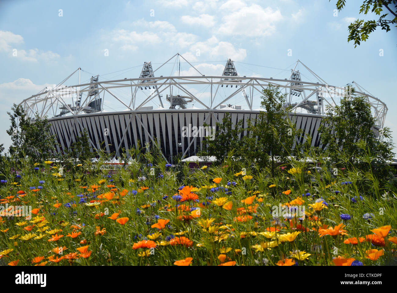 London 2012 Olympic Stadium, Stratford, London, UK with flowers in ...