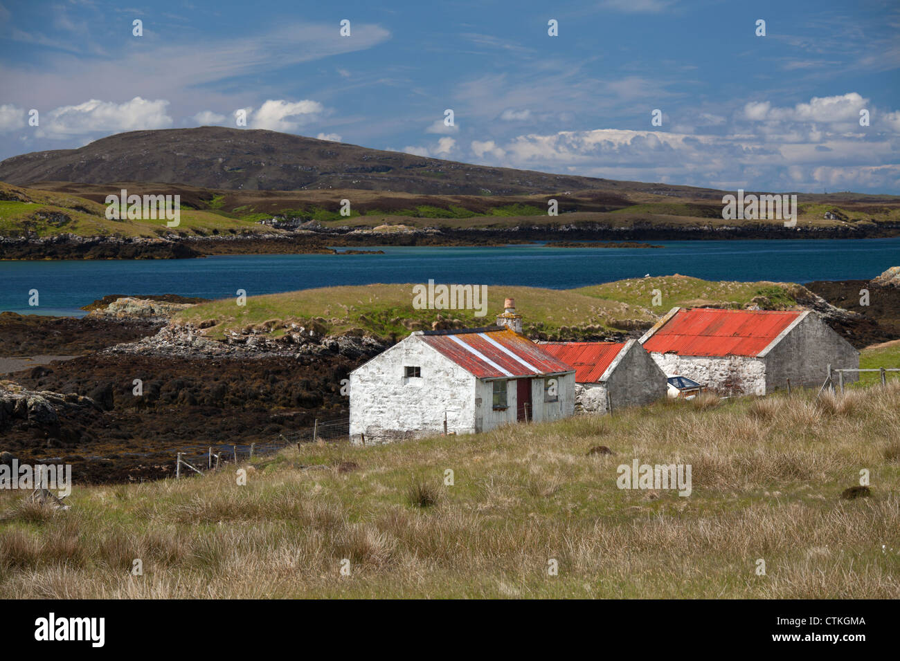 Isle of Grimsay, Scotland. A croft on the island of Grimsay near Sron ...
