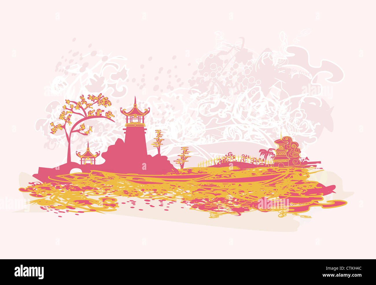 old paper with Asian Landscape Stock Photo - Alamy