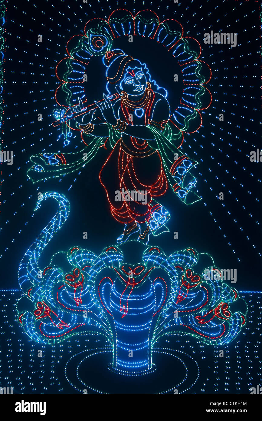 Colourful representation of God Krishna using led lights, Ganesh ...