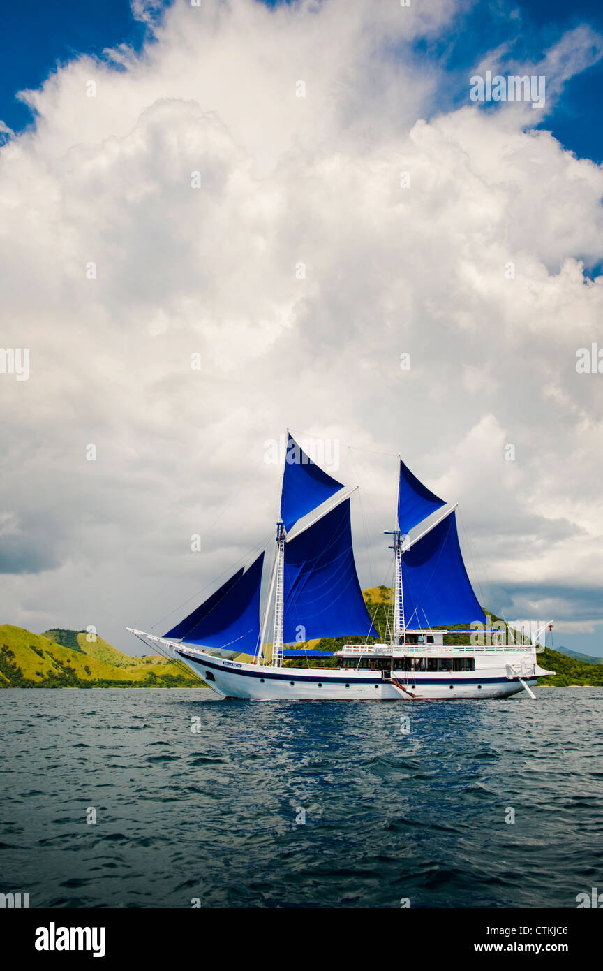 A 108 foot traditional wooden Phinisi schooner, the "Ombak Putih", here ...