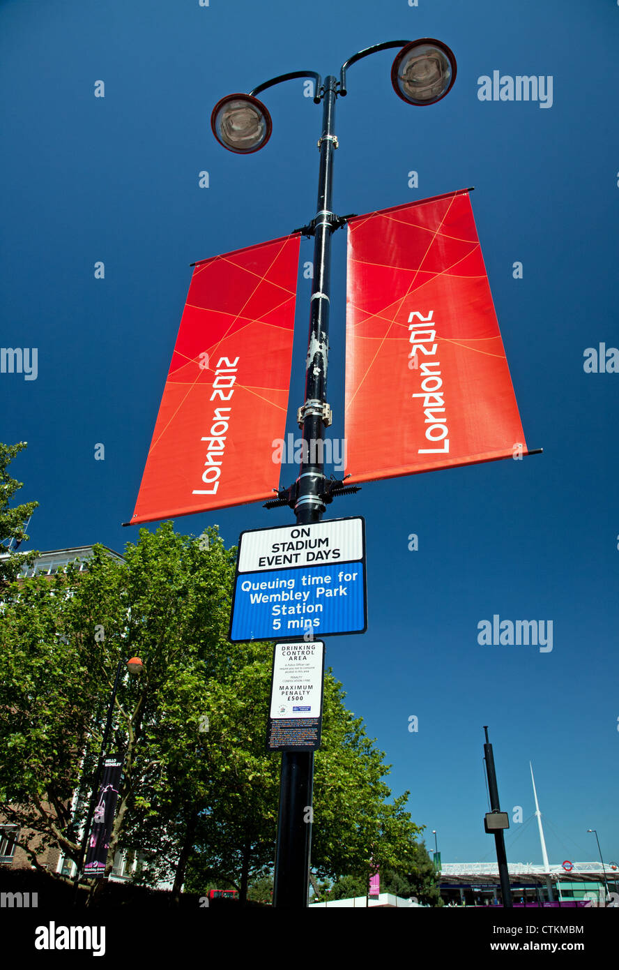 London 2012 Olympics lamp post sign on Wembley Way showing Wembley Park ...