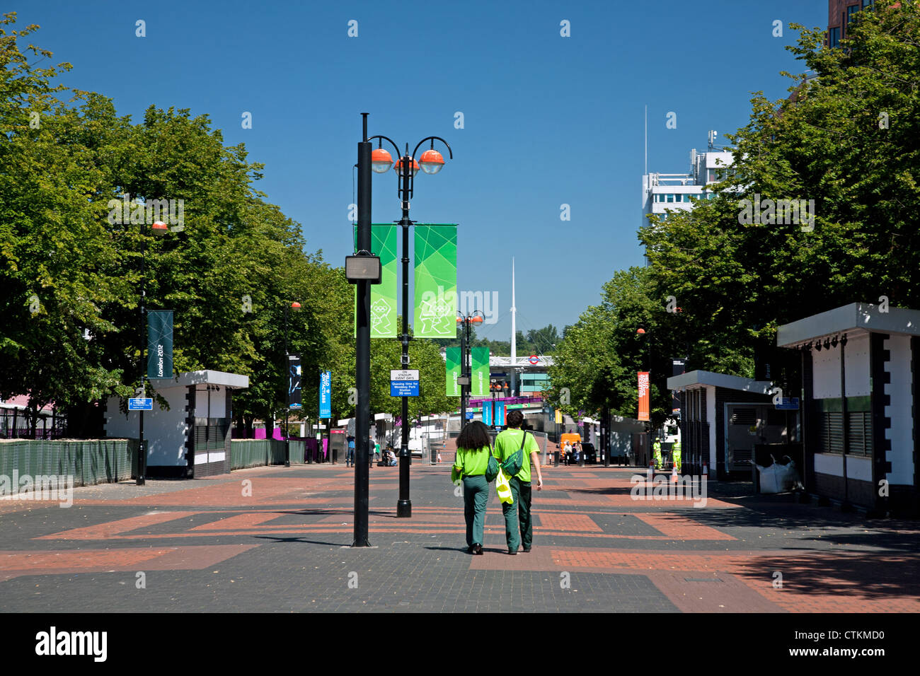 2012 Olympics staff walking up Wembley Way towards Wembley Park Station ...