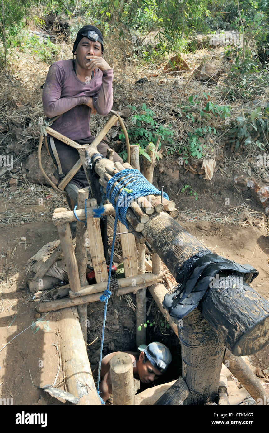 Men operating winding gear at top of mine shaft Stock Photo - Alamy