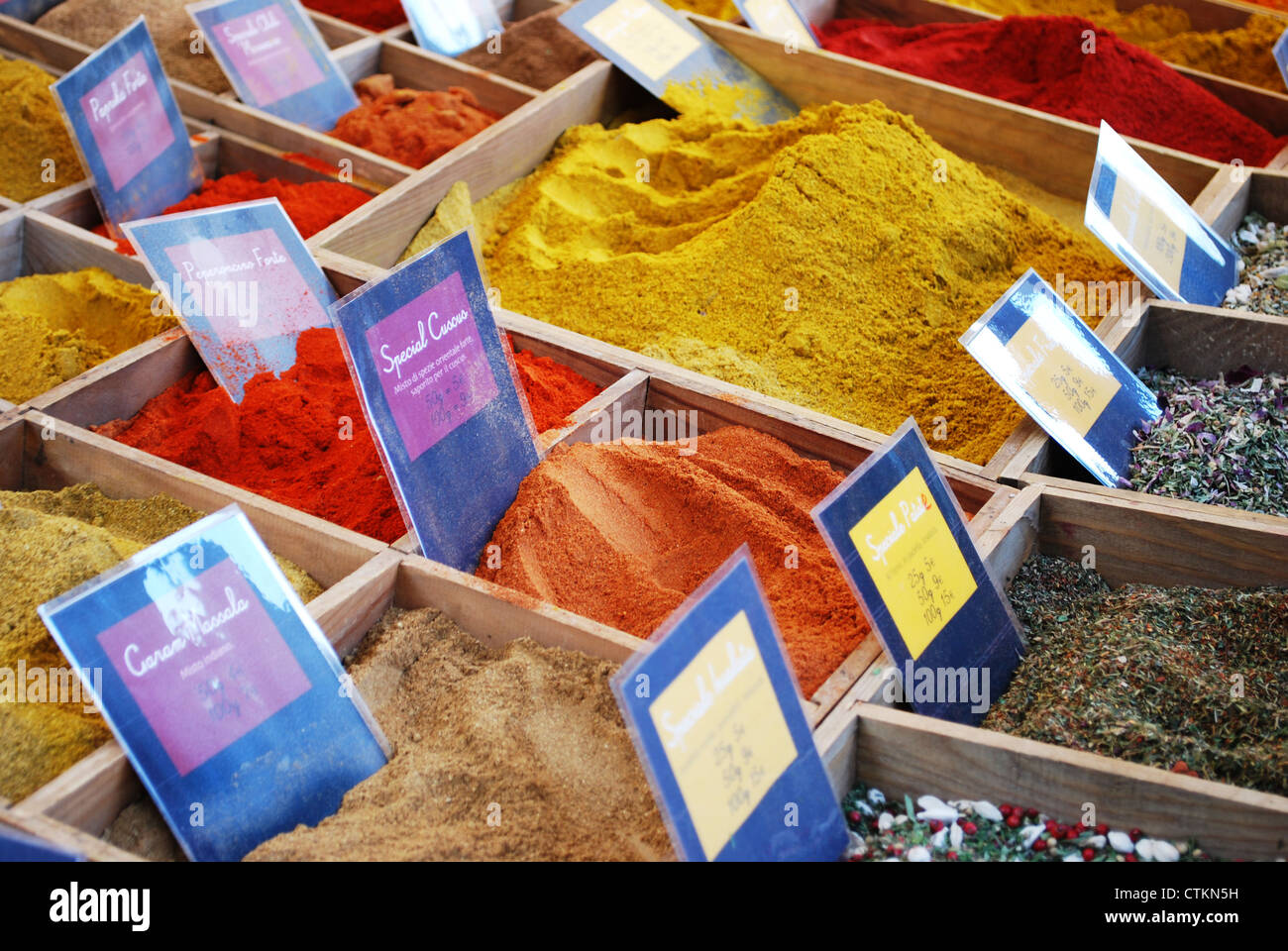 Colorful different spices in the market for sale Stock Photo - Alamy