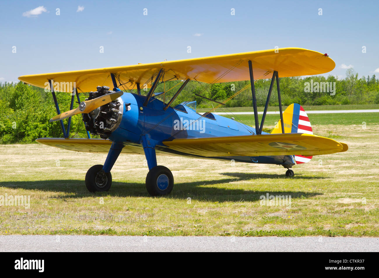 Antique1941 Stearman A75n biplane on runway Stock Photo - Alamy