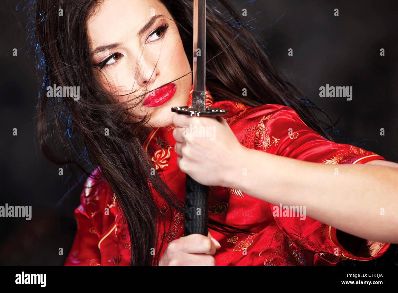 beautiful female katana warrior Stock Photo - Alamy