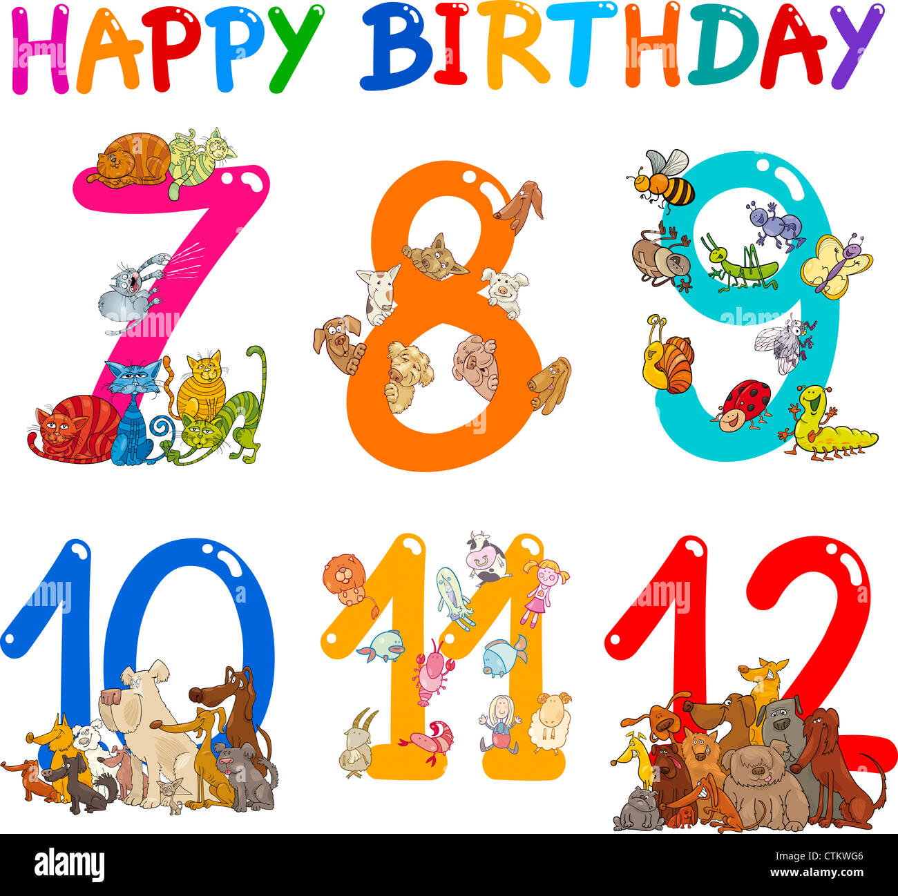 Cartoon Set Illustration of Birthday Anniversary Numbers with Funny ...