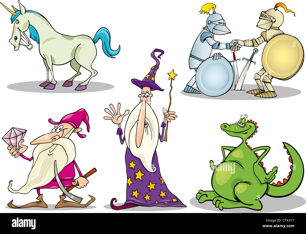 Cartoon Illustrations Set of Fairytale or Fantasy Characters Stock ...