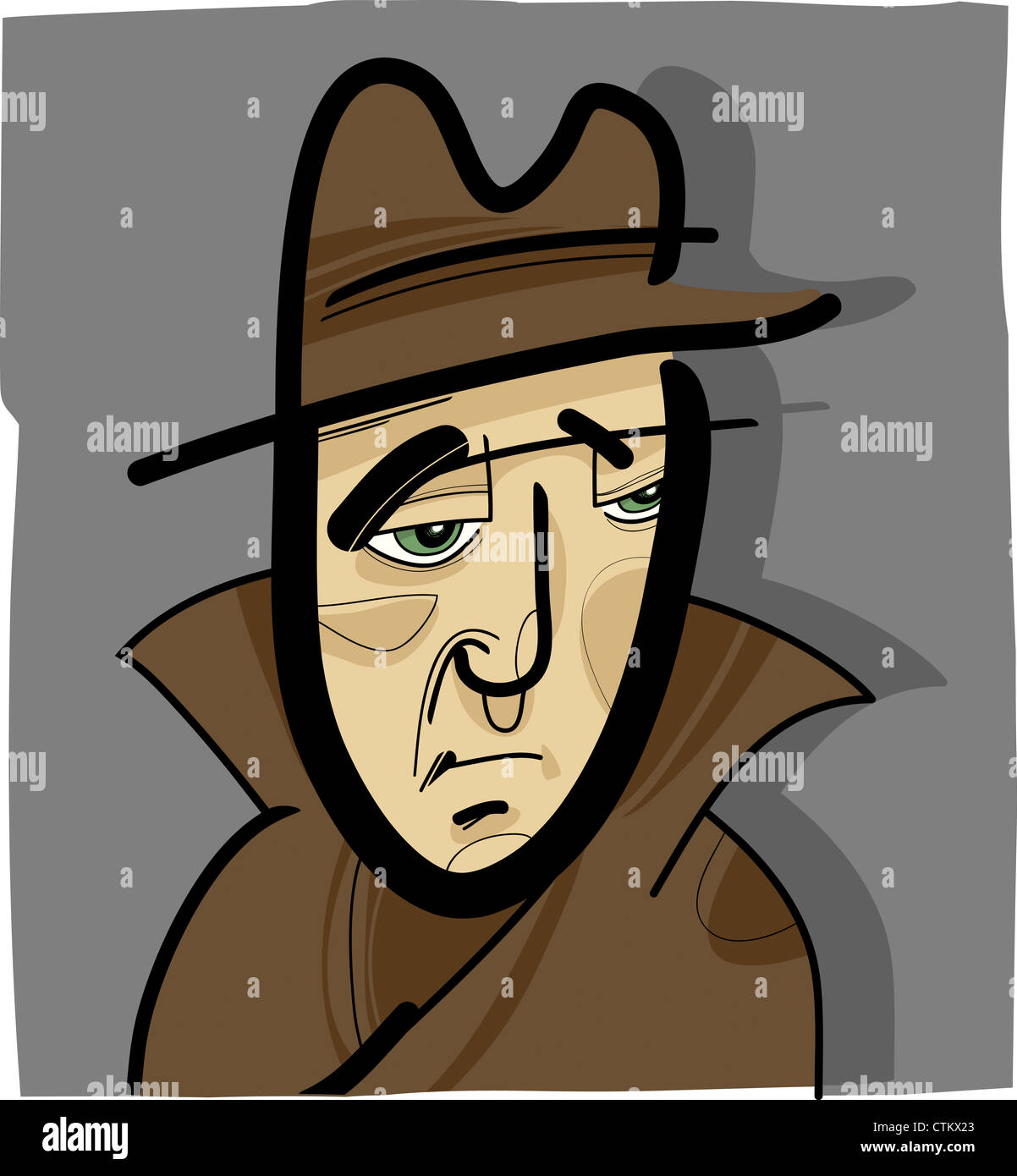 cartoon illustration of mysterious man in the hat Stock Photo - Alamy