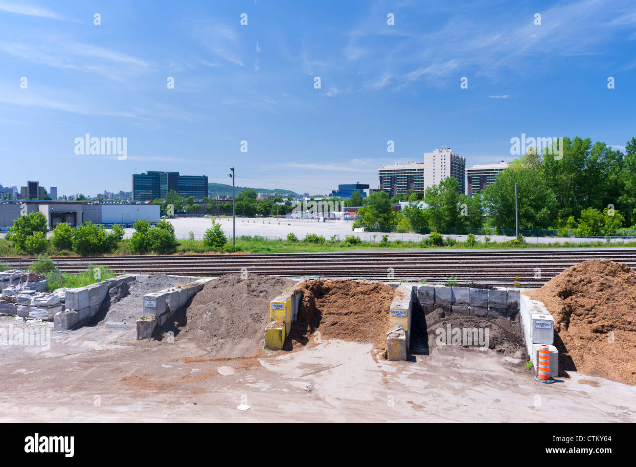 Heaps of raw material used for the maintenance of parks in Montreal ...