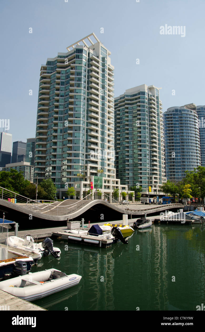 Canada, Ontario, Toronto. Waterfront marina, Wave Deck surrounded by ...