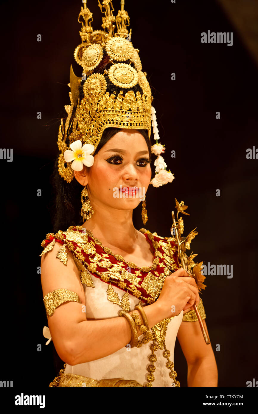 Khmer Classical Dancer Poses In Full Traditional Costume In Angkor Wat