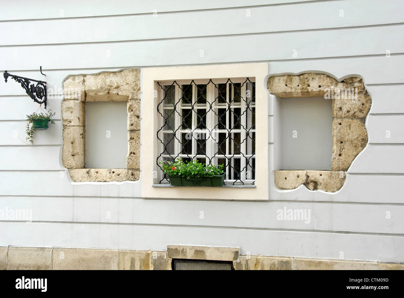 Bullet holes in house from the Hungarian Uprising in Budapest, Hungary ...